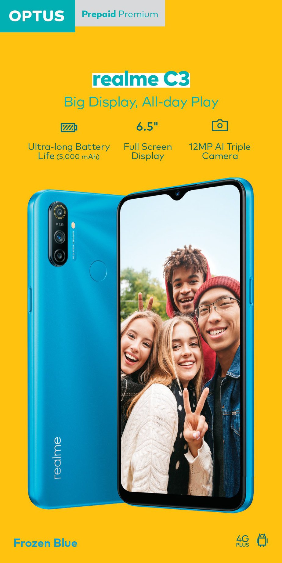 The realme C3 is now available on Optus pre-paid for $199
