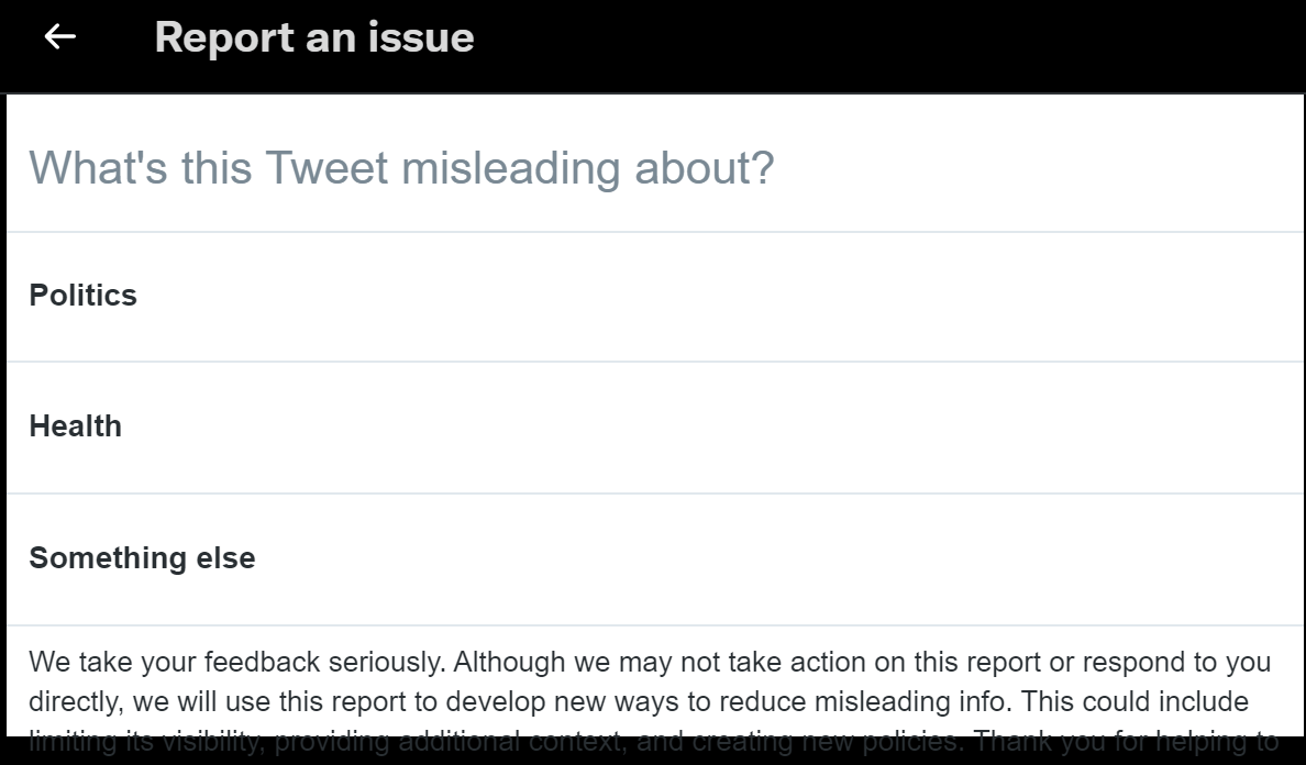 Twitter is testing a feature to report misinformation and it's live now ...